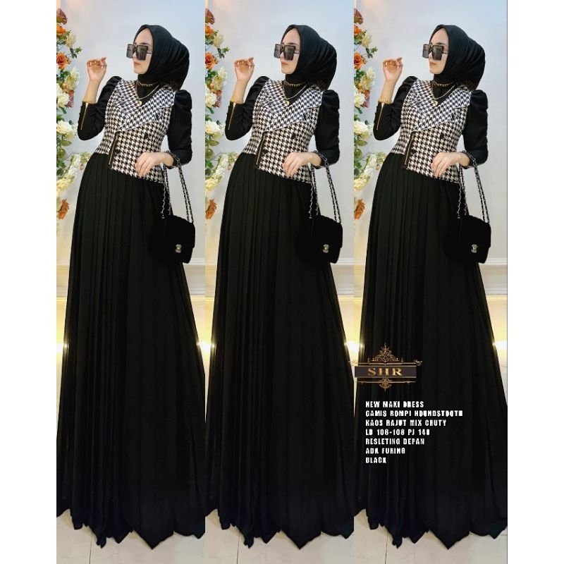 Jual SHR ORIGINAL Maxi dress gamis rompi hounstooth kaos rajut mix ...
