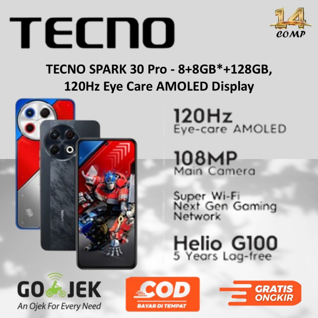 Jual TECNO SPARK 30 Pro - 8+8GB*+128GB, 120Hz Eye Care AMOLED Display, 108MP Main Camera, Super ...