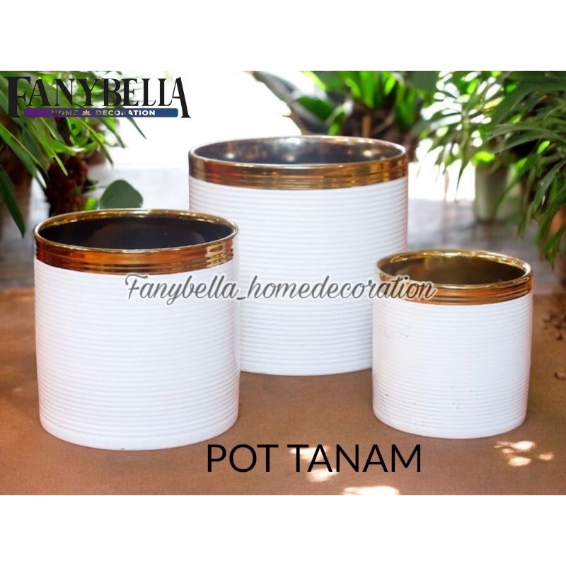 Jual Pot Tanam Keramik Putih Gold Emas Mewah Tanam Bunga Porselen ...