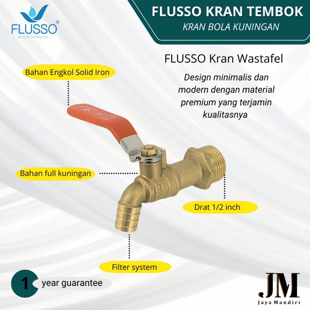 Jual FLUSSO Kran Air Tembok Kuningan | Kran Bola Kuningan Ukuran 1/2 ...