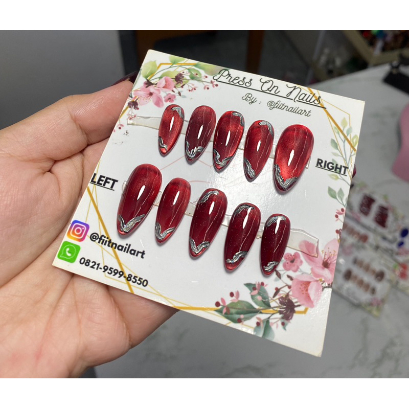 Jual press on naila maroon cat eye gopeceng wedding daily (kuku palsu ...