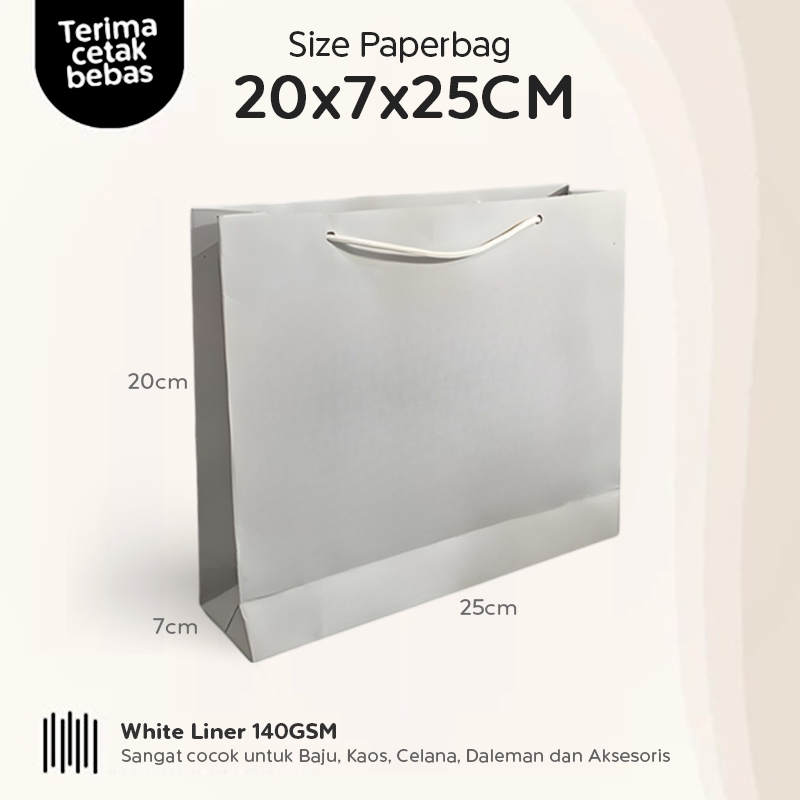 Jual (LINER) Paper Bag Jumbo Putih Lanscape 20x7x25CM / Paperbag Polos ...