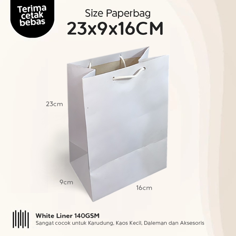 Jual (LINER)Paper Bag Putih Sedang 23x9x16 CM / Paperbag Polos Packing ...