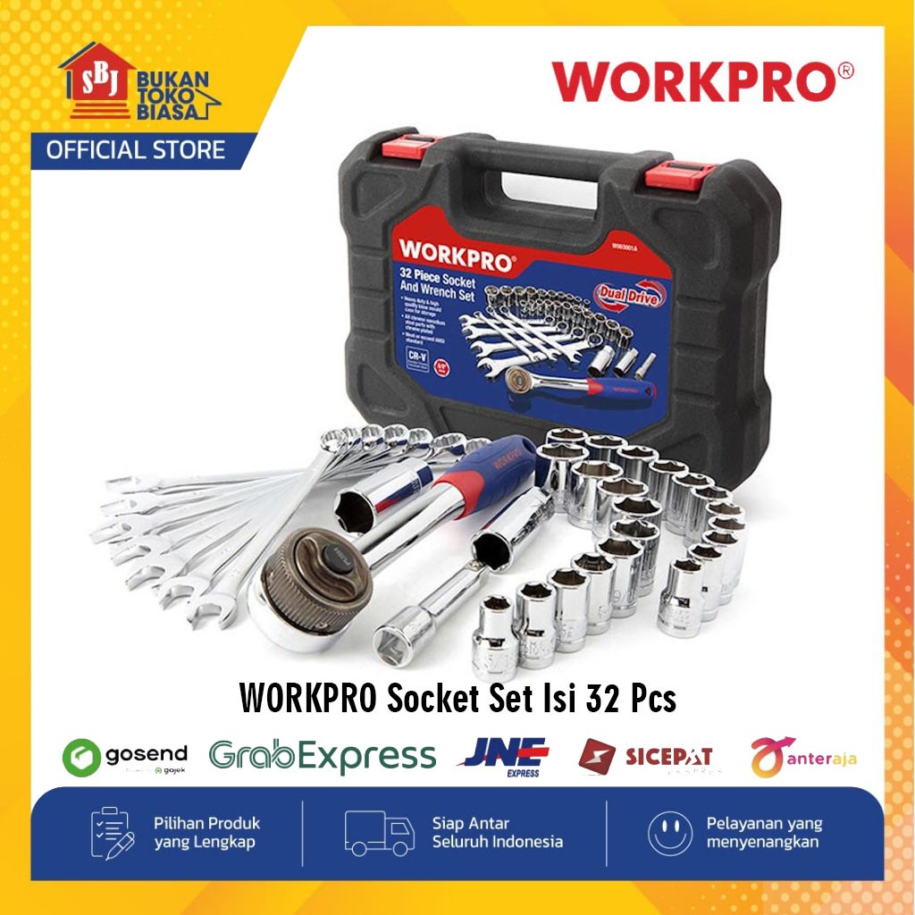 Jual WORKPRO Kunci Socket Lengkap 32 Pcs Socket Set Isi 32 Pcs W003001 | Shopee Indonesia