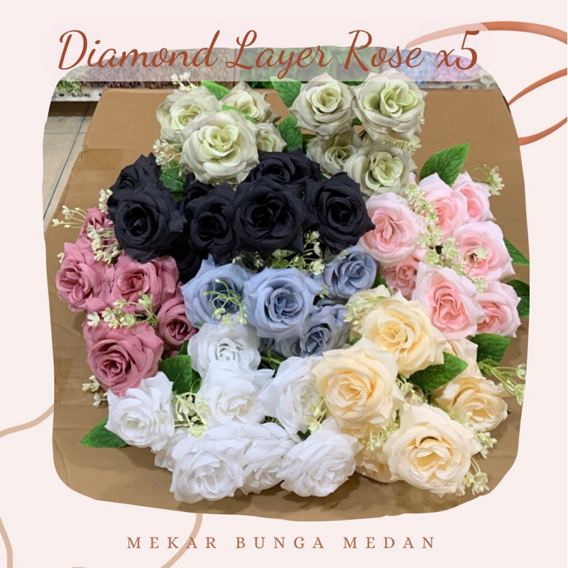Jual (SC 37--) - 15 WARNA Bunga Artifisial Layer Rose Diamond x5 Mawar ...