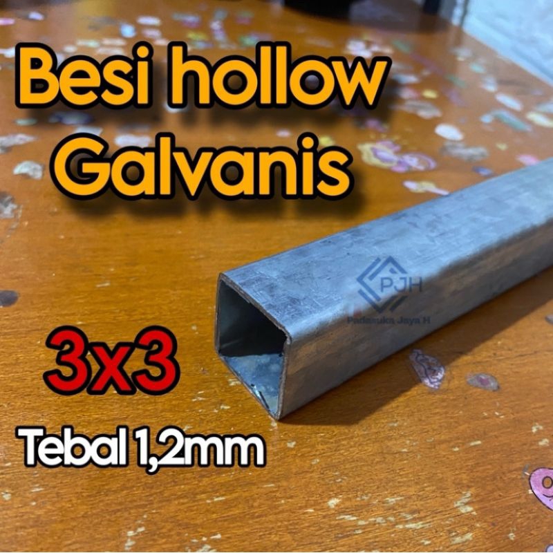Jual Besi hollow galvanis 3x3 tebal 1,2mm. besi holo kotak. ukuran mulai 110cm sampai 200cm ...