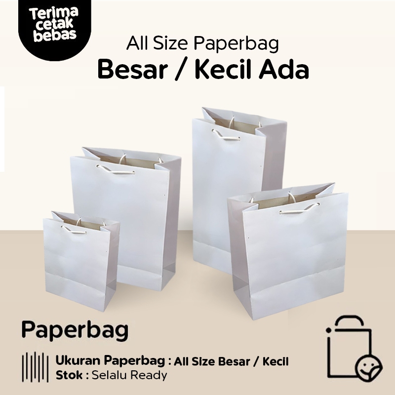 Jual (LINER) Paper Bag Putih Mini, Jumbo Lanscape, Paperbag Polos Warna ...