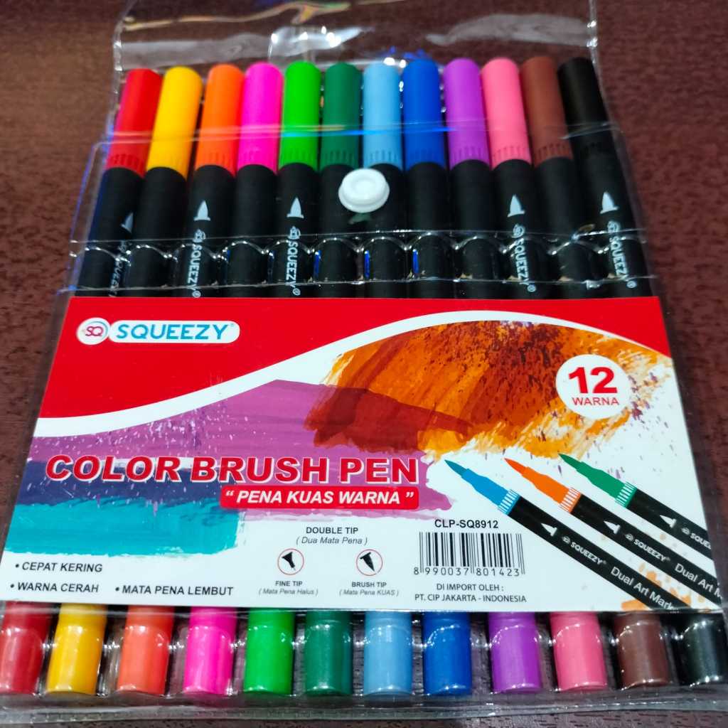Jual Colour brush pen 12 warna/pena kuas Squeezy 12 warna | Shopee ...