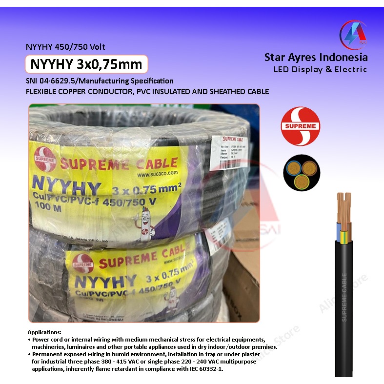 Jual KABEL NYYHY / NYMHY 3X0,75 MM SUPREME | Shopee Indonesia