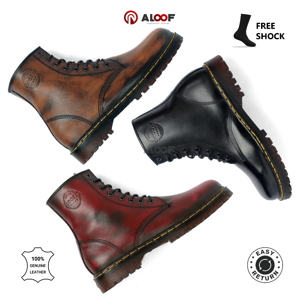 Jual 38-43 Aloof KABINA - Sepatu Boots Pria 8 Hole Kulit Asli Type ...