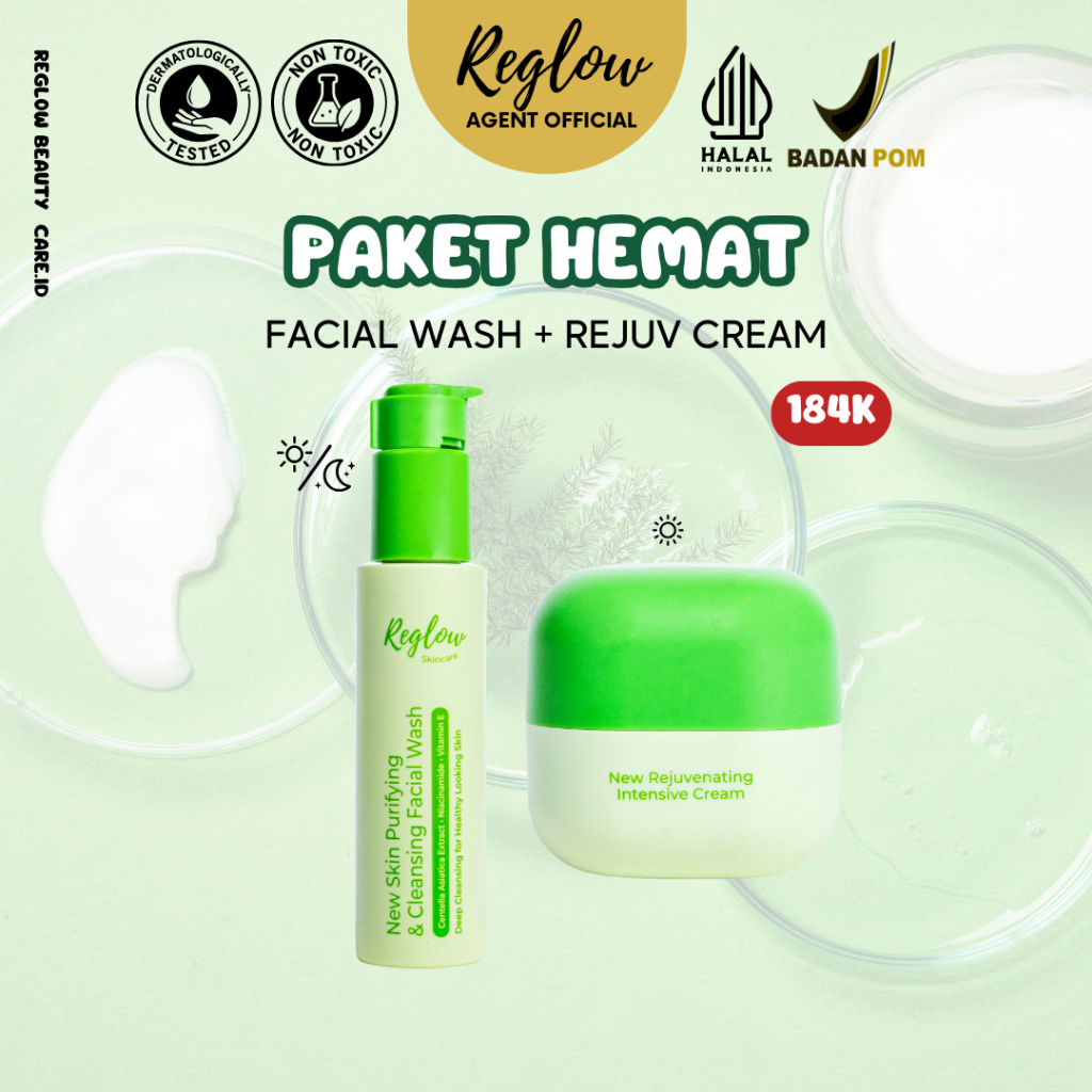 Jual REGLOW Paket Hemat 2 in 1 Facial Wash 90 ml + Rejuv Cream 20 gr ...