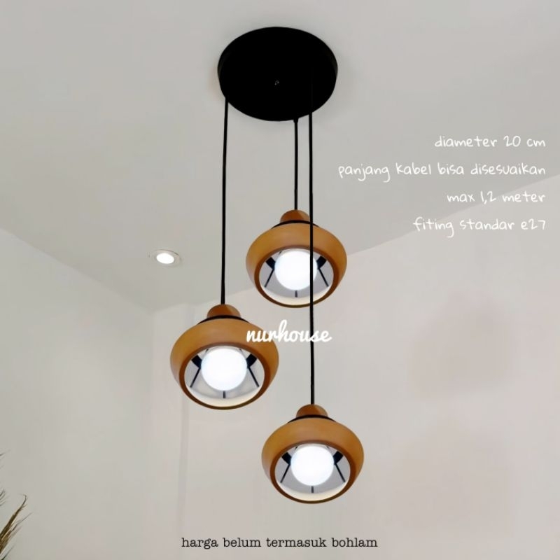 Jual Lampu gantung Kayu 3 in 1 lampu hias vintage lampu mini bar lampu ...