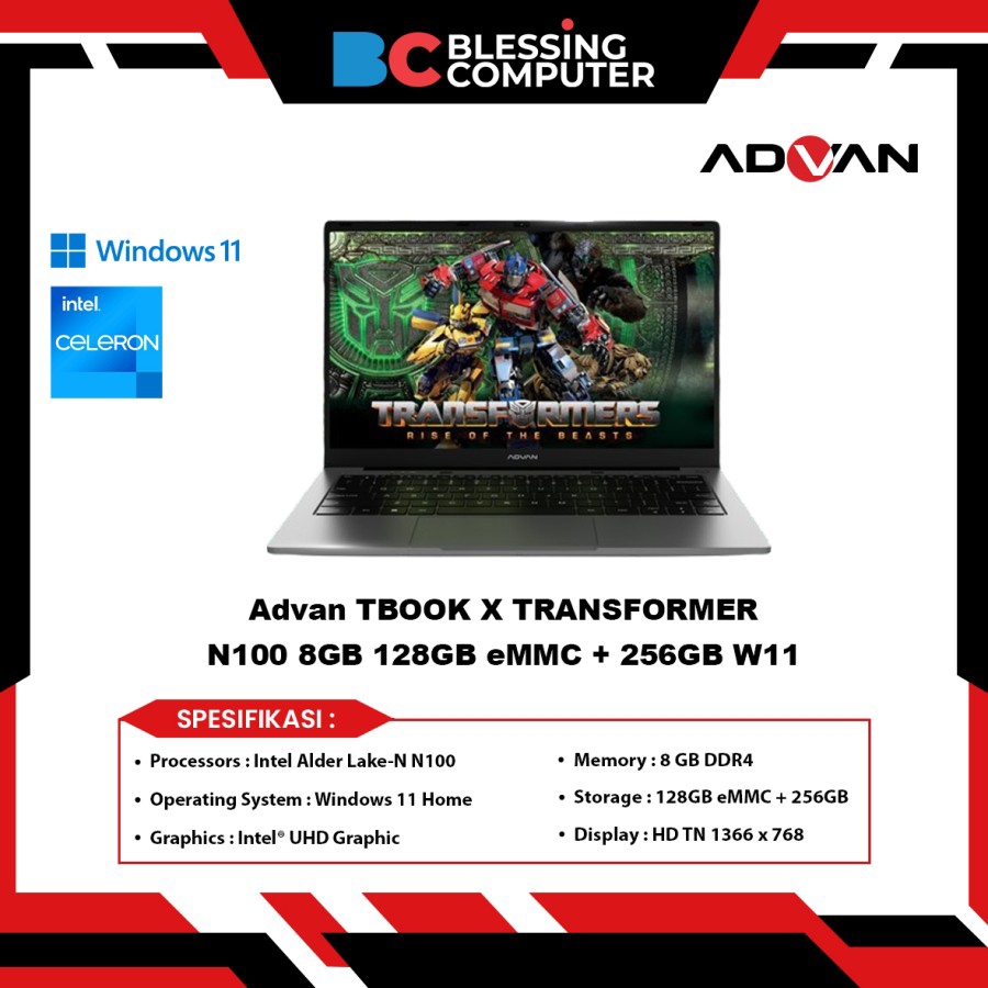 Jual Advan TBOOK X TRANSFORMER N100 8GB 128GB eMMC + 256GB W11 Grey ...
