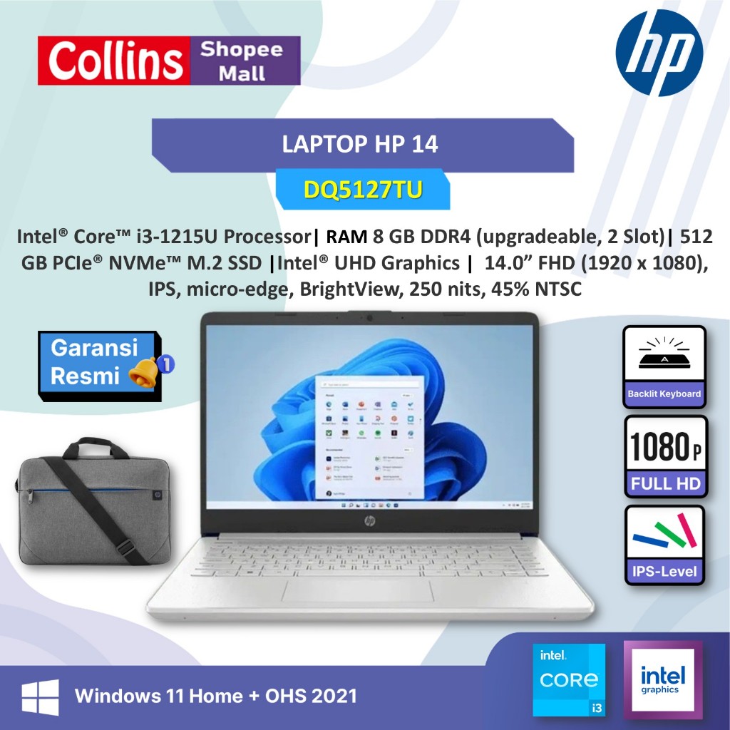 Jual LAPTOP HP 14 Intel Core i3 1215 8GB 512GB Windows 11 + Office 14.0 ...