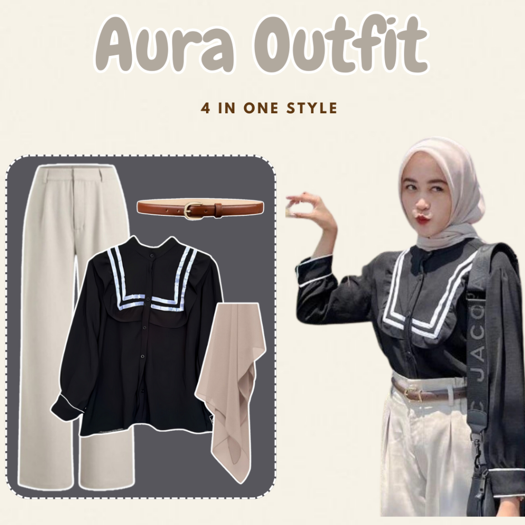 Jual OOTD Oneset Outfit Healing (Blouse Nonny Hijab Bella Square Ikat Pinggang Celana Jennie ...