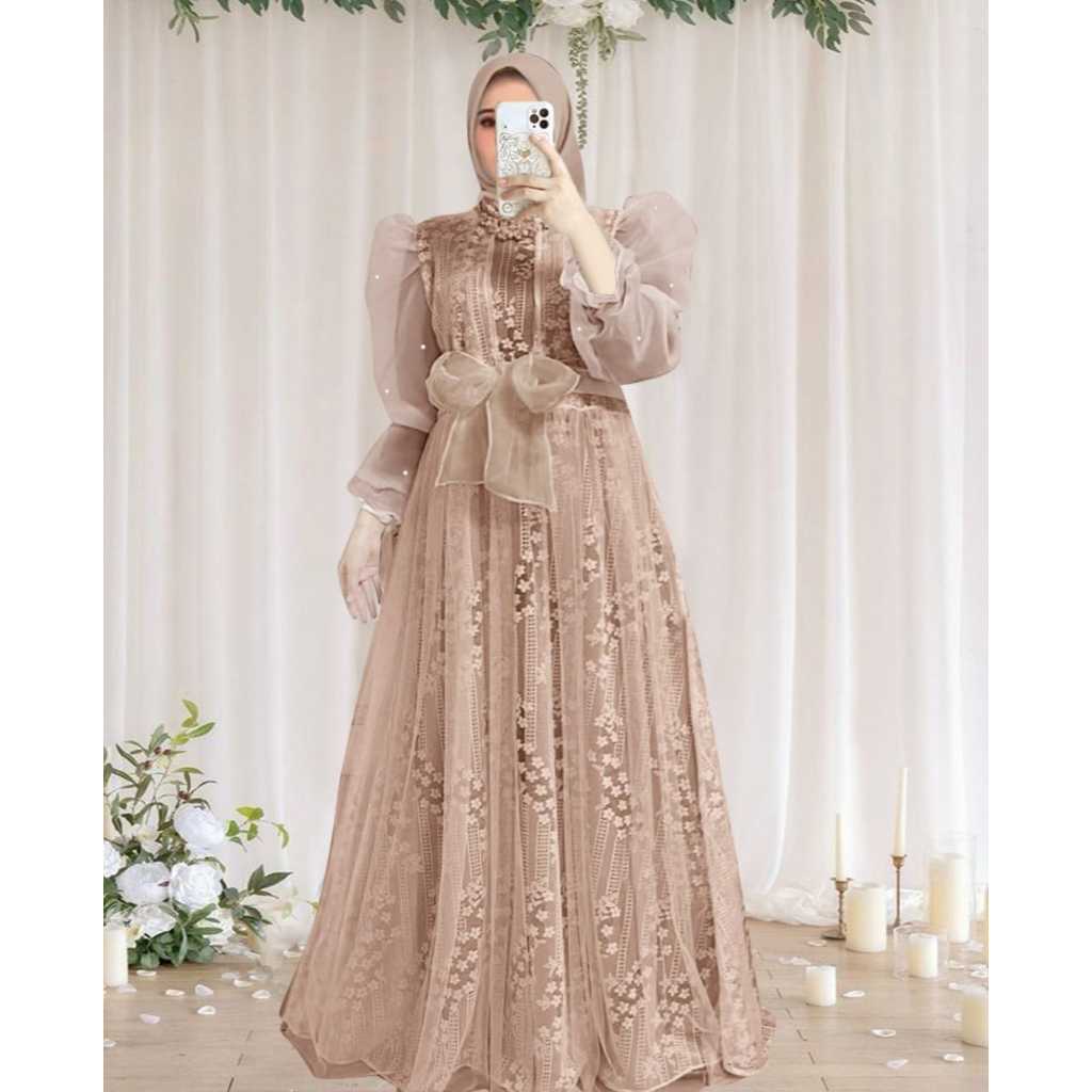 Jual Tb91 Dress Gamis Lysaa oz4 brukat malika fashion muslim terbaik lebaran kondangan pesta ...