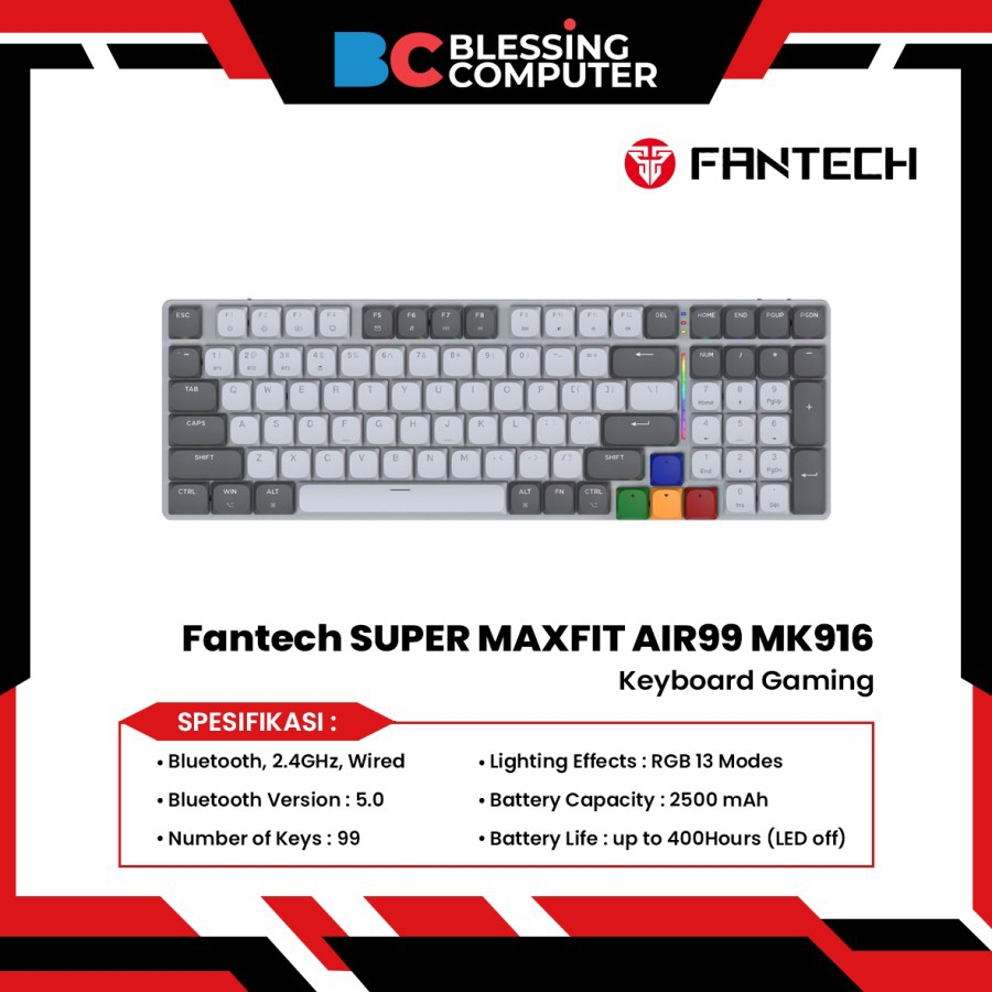 Jual Keyboard Gaming Fantech SUPER MAXFIT AIR99 MK916 Grey - Red Switch ...