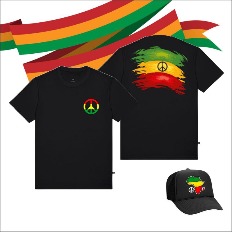 Jual T Shirt Rasta Peace New 2025 Free Topi Reggae African | Shopee ...