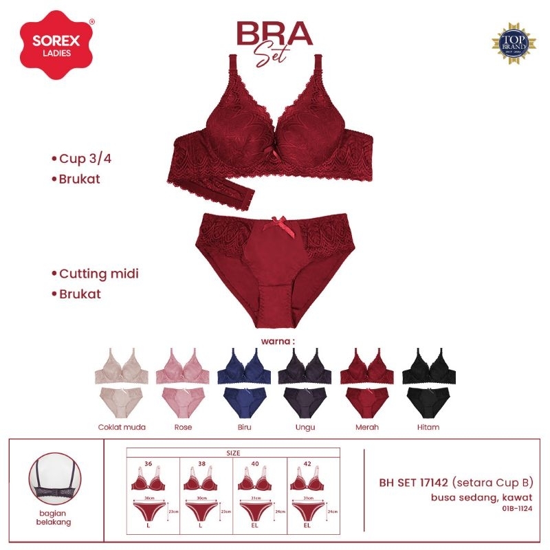 Jual Sorex Bra Set renda burkat (BH+CD) 17142 cup 3/4 setara B busa ...