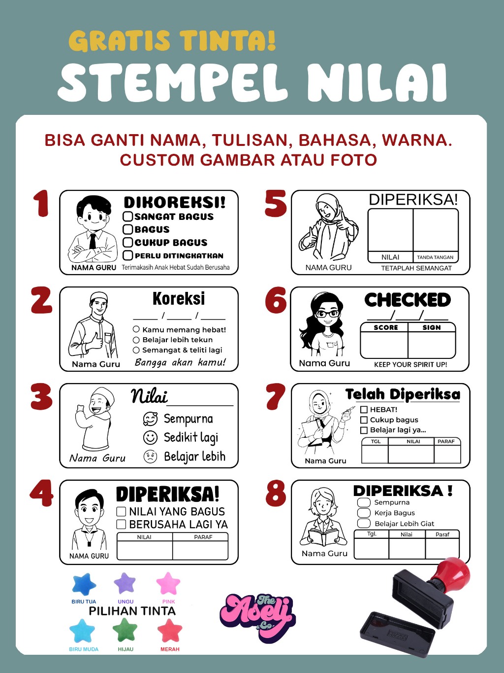 Jual Stempel guru untuk penilaian dan paraf custom nama dan tulisan ...