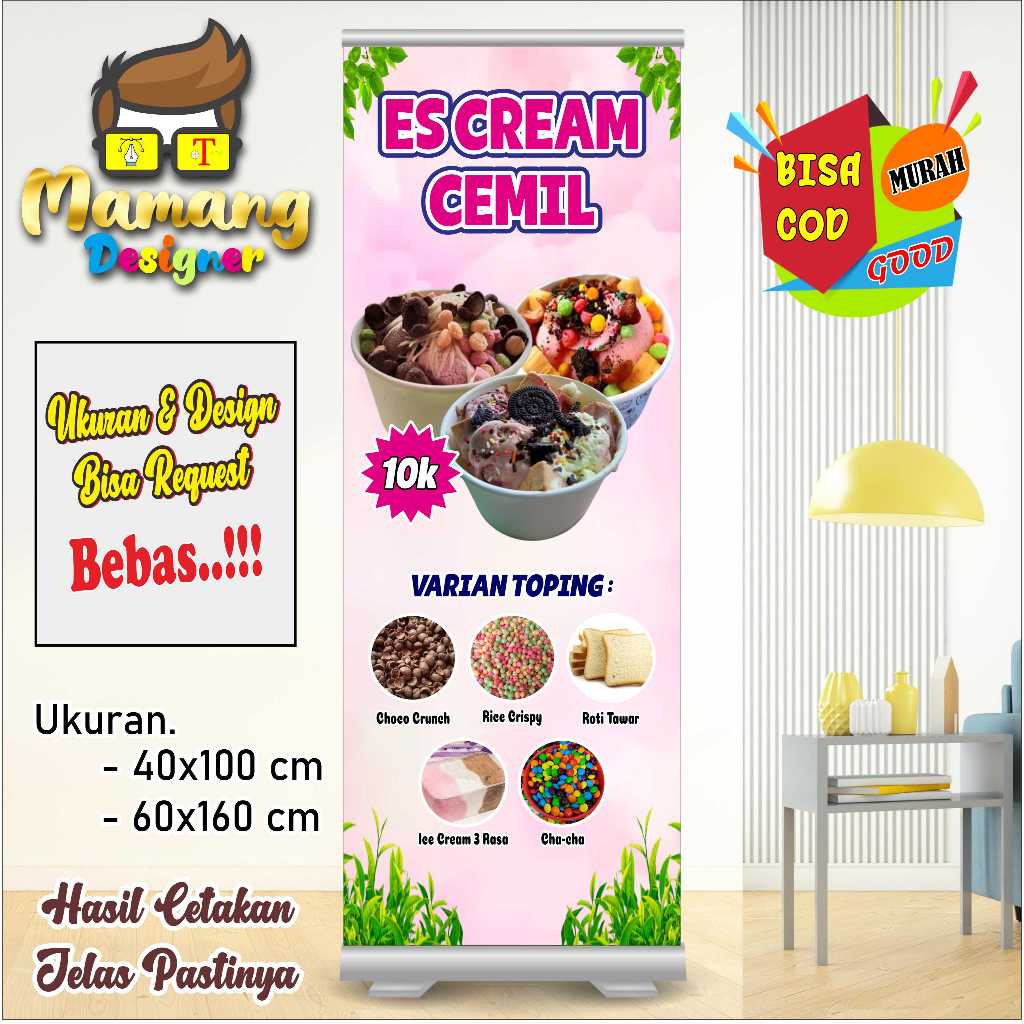 Jual Spanduk Banner Custom Dagang Es Cemil Viral Bahan Bagus | Shopee ...