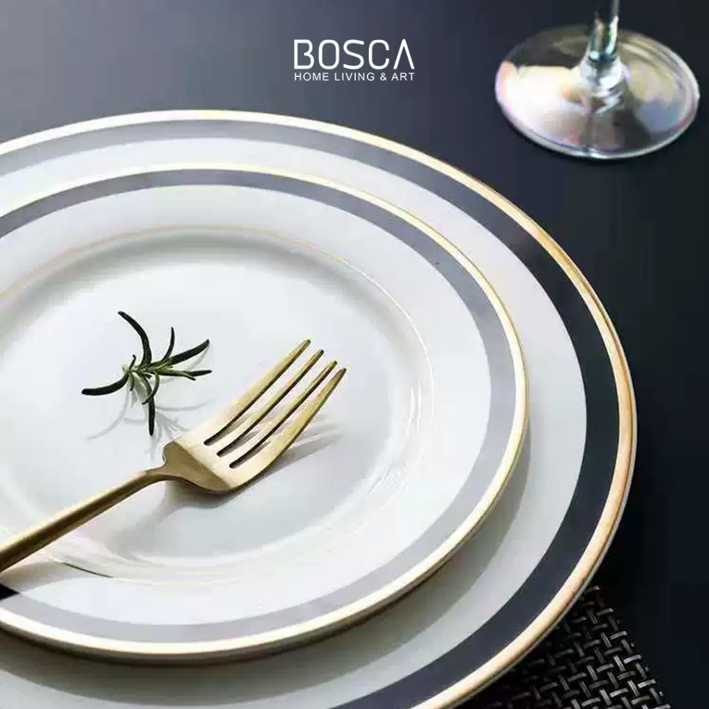 Jual Bosca Living - Monochrome Gold Rim Charger Plate / Piring Makan Keramik Hitam Putih ...