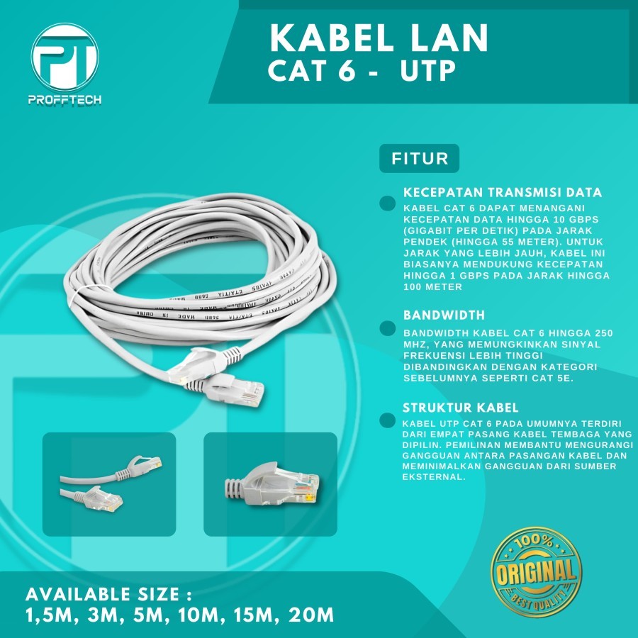 Jual Kabel Lan Cat 6 Utp Original Profftech 15 Meter | Shopee Indonesia