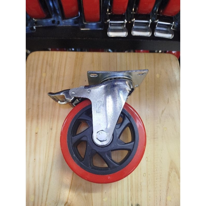 Jual RKS - Roda 4" inch PU merah hidup mati rem heavy duty double ...