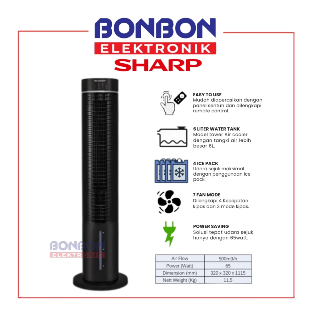 Jual SHARP Tower Air Cooler 6L PJR-76TY-B / PJR 76 TY / PJR76TY (B) 6 ...