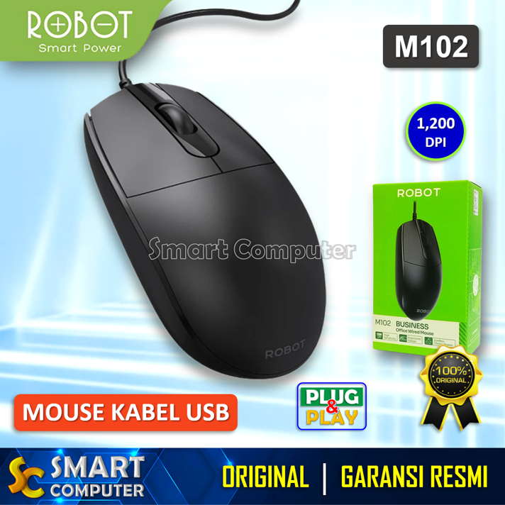 Jual Mouse Robot M102 Optical Mouse Kabel USB Wired 1200 DPI For PC Laptop Office - Original ...