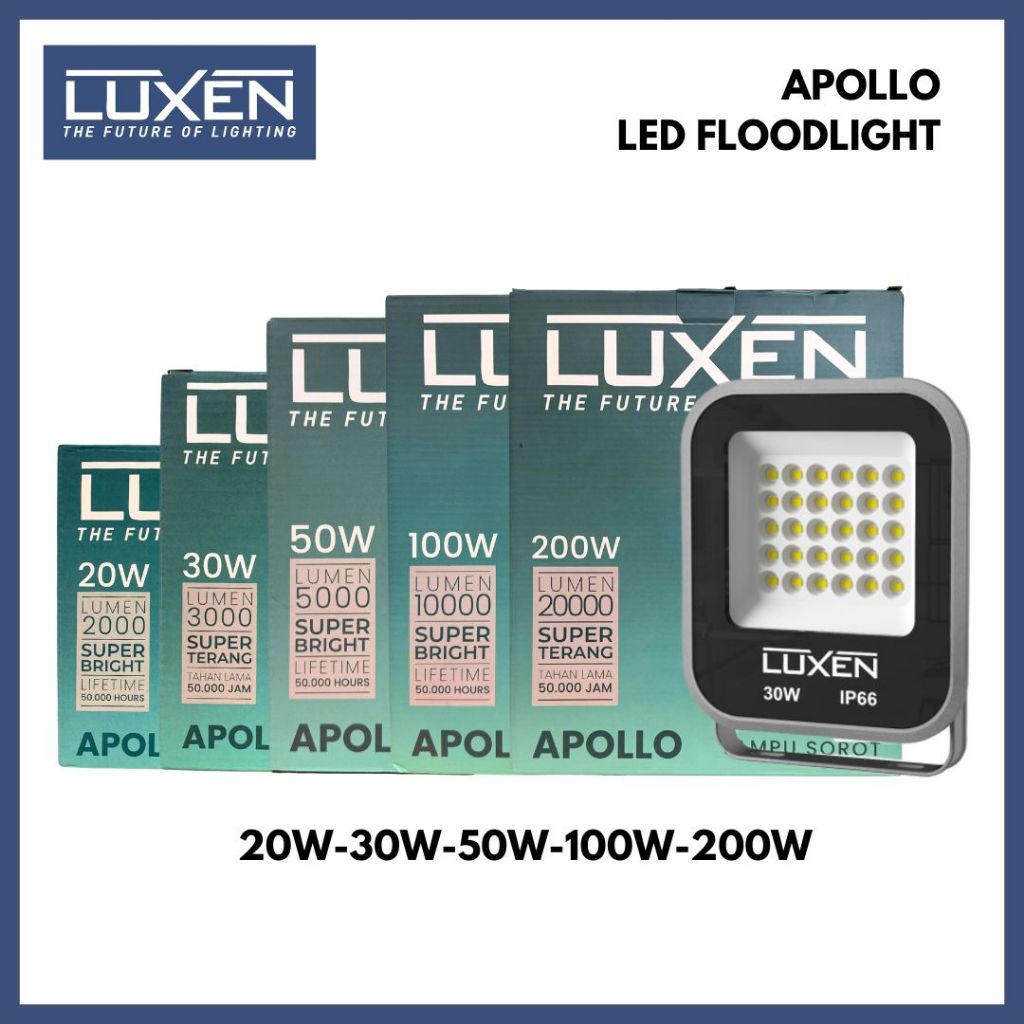 Jual LUXEN Lampu Sorot LED Floodlight Apollo 20W 30W 50W 100W 200 Watt ...