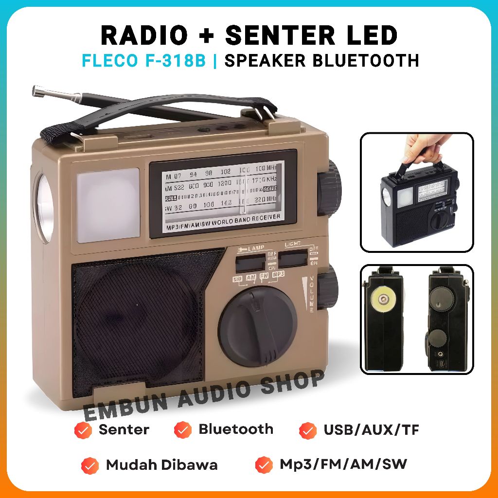 Jual Radio Jadul Bluetooth + Senter LED Emergency FLECO F-318B FM/AM/SW ...