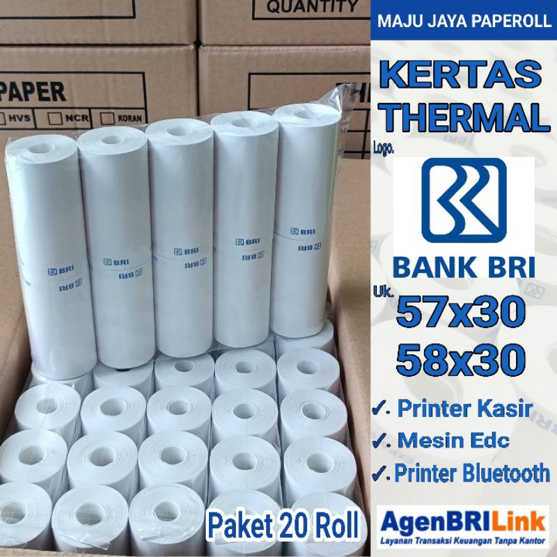 Jual ( 20 Roll ) Kertas Thermal Edc Paper Roll Logo BRI / Brilink 58x30 ...