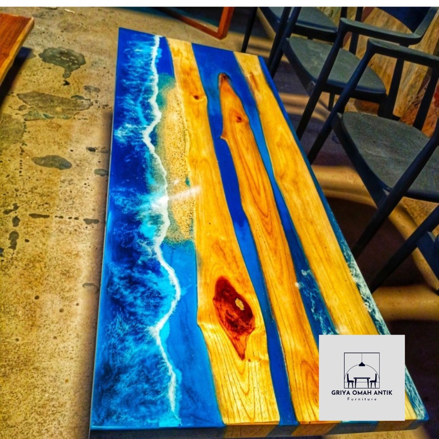 Jual meja makan resin motif laut , bisa custom sesuai keinginan , meja ...