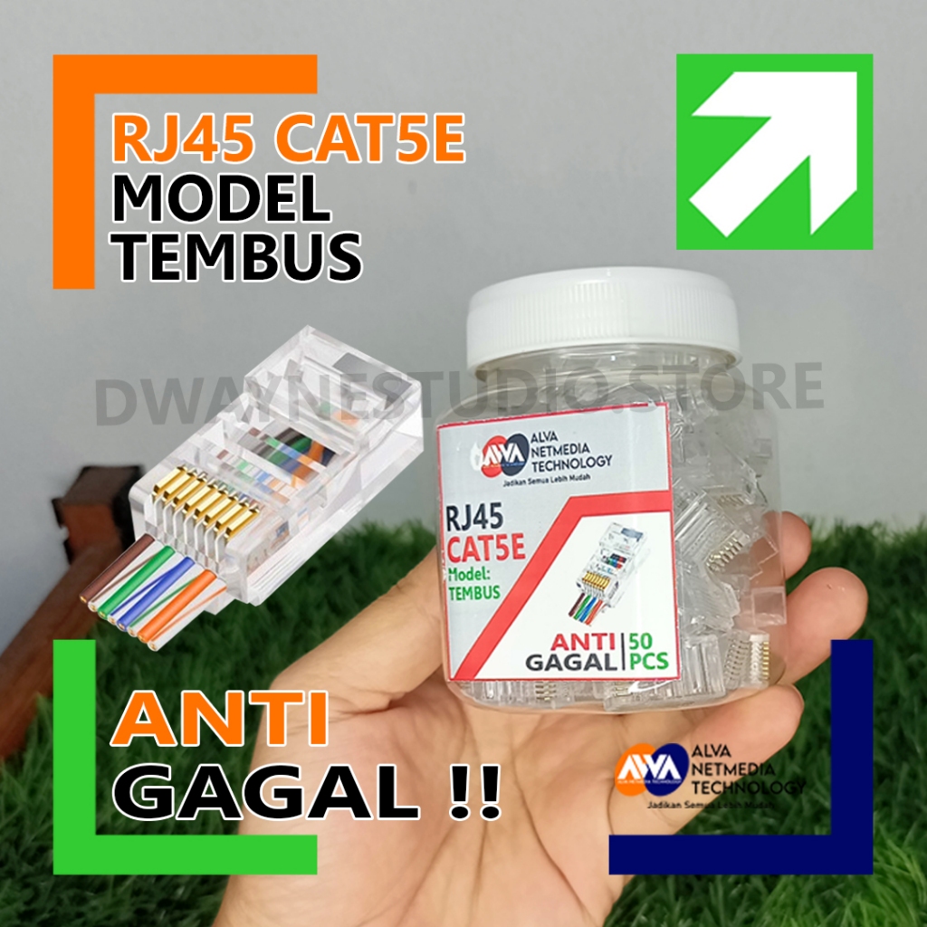 Jual KONEKTOR LAN RJ45 RJ 45 Cat5E Model Tembus Anti Gagal !! 1 pack ...