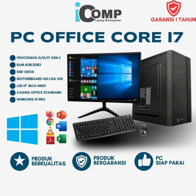 Jual PC Komputer Office core i7 RAM 8GB SSD 128GB Fullset Monitor 19 ...