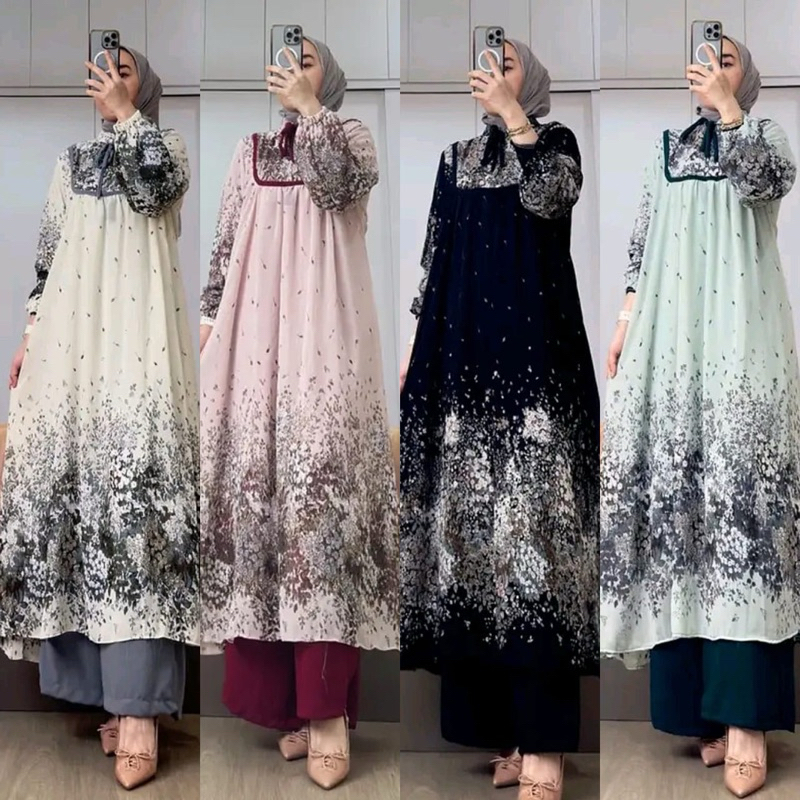 Jual Shakila Set Tunik Bahan Ceruty Mix Crinkle Busui | Shopee Indonesia