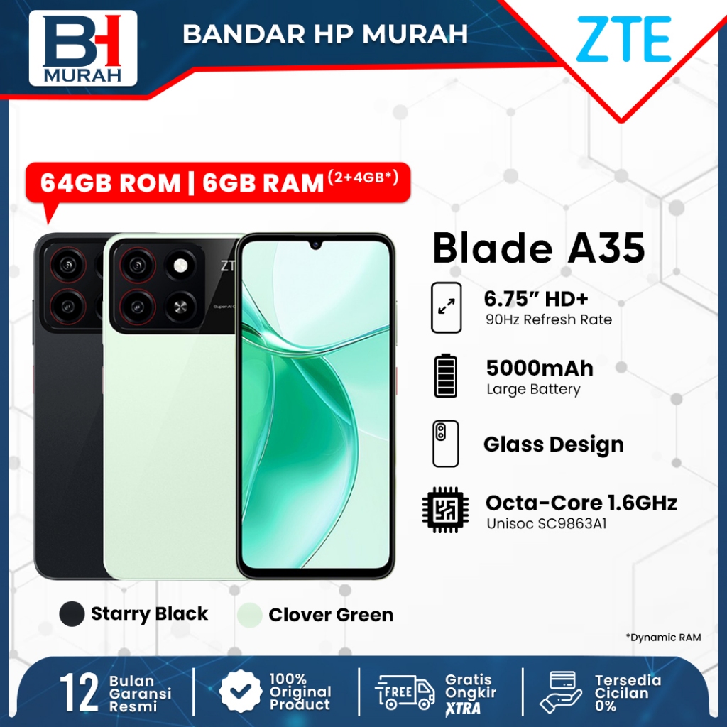 Jual ZTE Blade A35 6.75" Display FHD RAM 4GB ROM 64GB 4/64GB 5.000 mAh ...