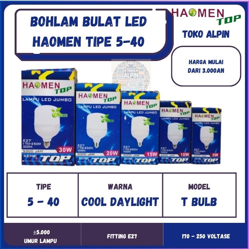Jual Lampu LED Bohlam Bulat Haomen 5w 10w 15w 20w 30w 40w - Haomen Top ...