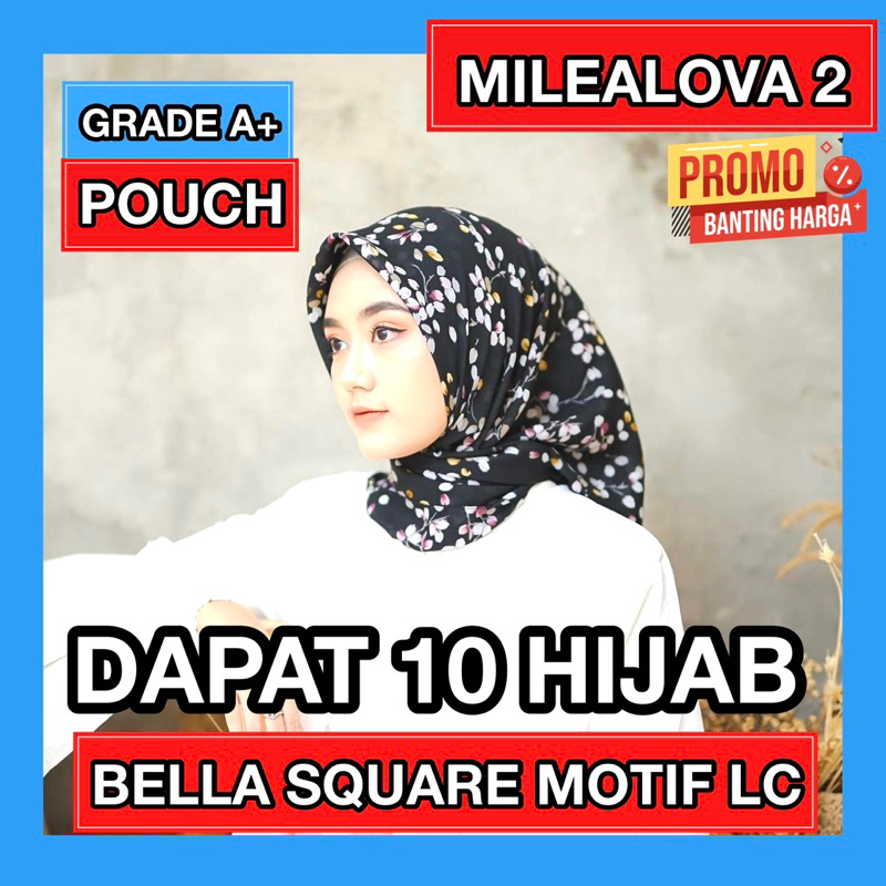 Jual 10 BELLA MOTIF LC PAKAI POUCH TEPI LC ( 1 PAKET ISI 10 HIJAB ...
