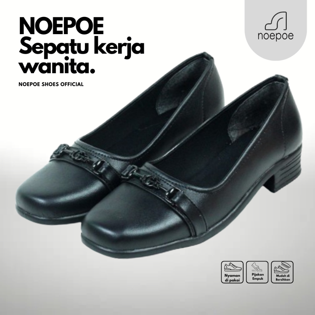 Jual Sepatu Wanita Pantofel Heels Hak 3 Cm Hitam Kulit Sintetis Simple ...