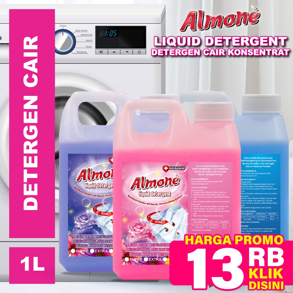 Jual Detergen Cair Deterjen Laundry ALMONE Liquid Detergen 1 Liter ...