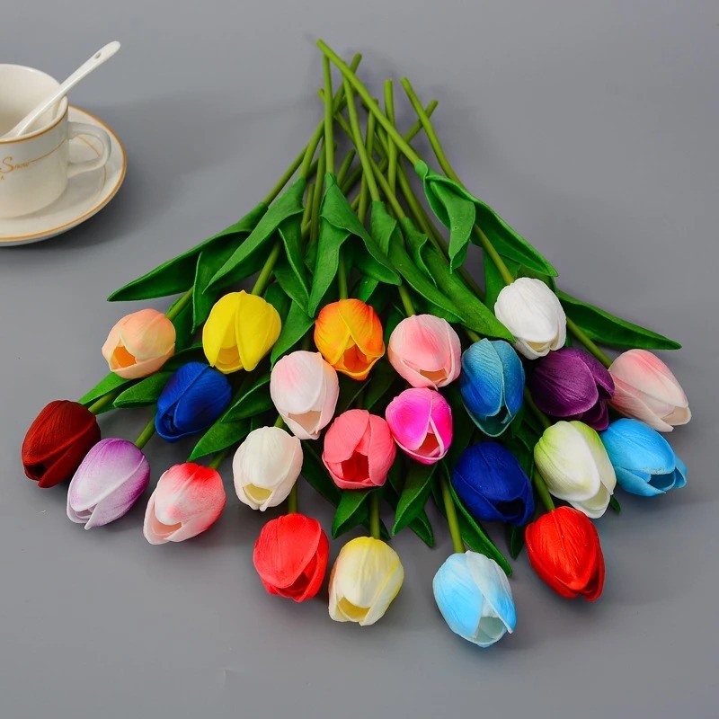 Jual Promo Bunga Hias Tulip Latex Artificial Bucket bunga Mawar 12 ...