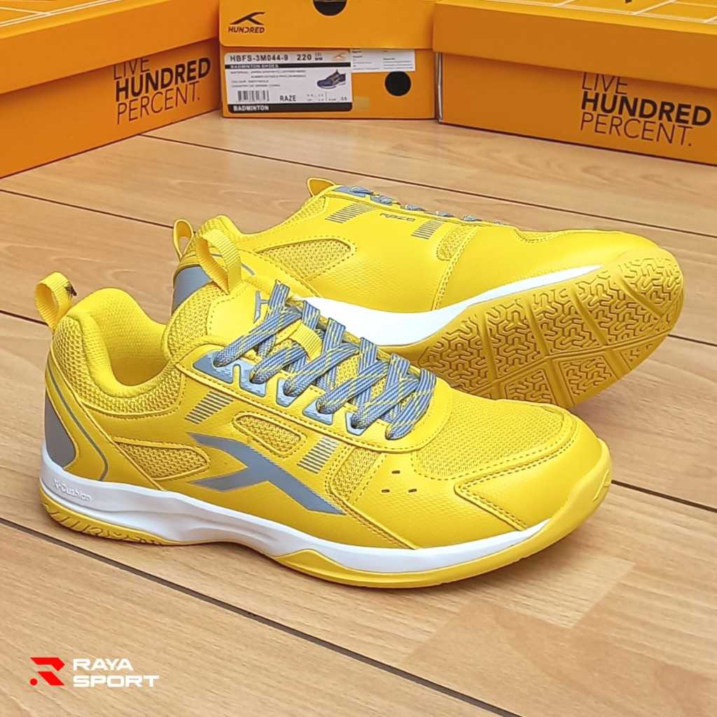 Jual HUNDRED RAZE YELLOW GREY SEPATU BADMINTON ORIGINAL HUNDRED SEPATU ...