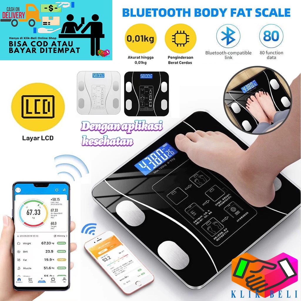 Jual Timbangan Badan Bluetooth Digital Scale 180KG Personal Body Weight ...