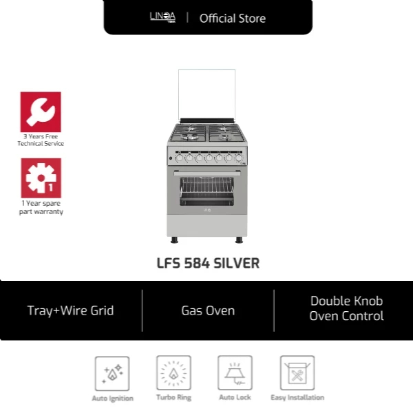 Jual Linea Freestanding Cooker 4 Burners LFS 584 Silver | Shopee Indonesia