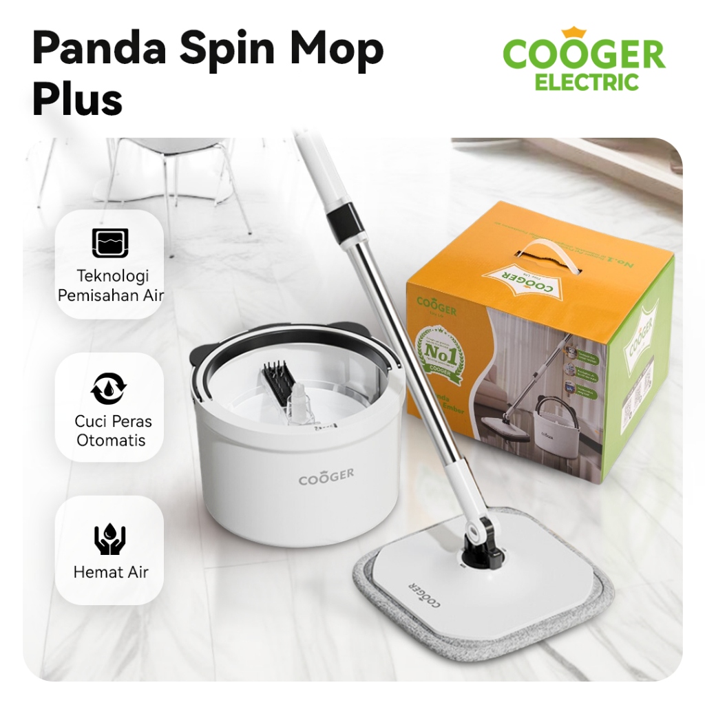 Jual [COD] COOGER Spin Mop Panda Alat Pel Kain Pembersih Single Putih ...