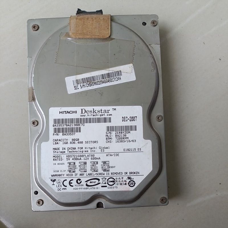 Jual HDD hardic HITACHI Cinemastar 80Gb seri HDS721680PLAT80 | Shopee ...