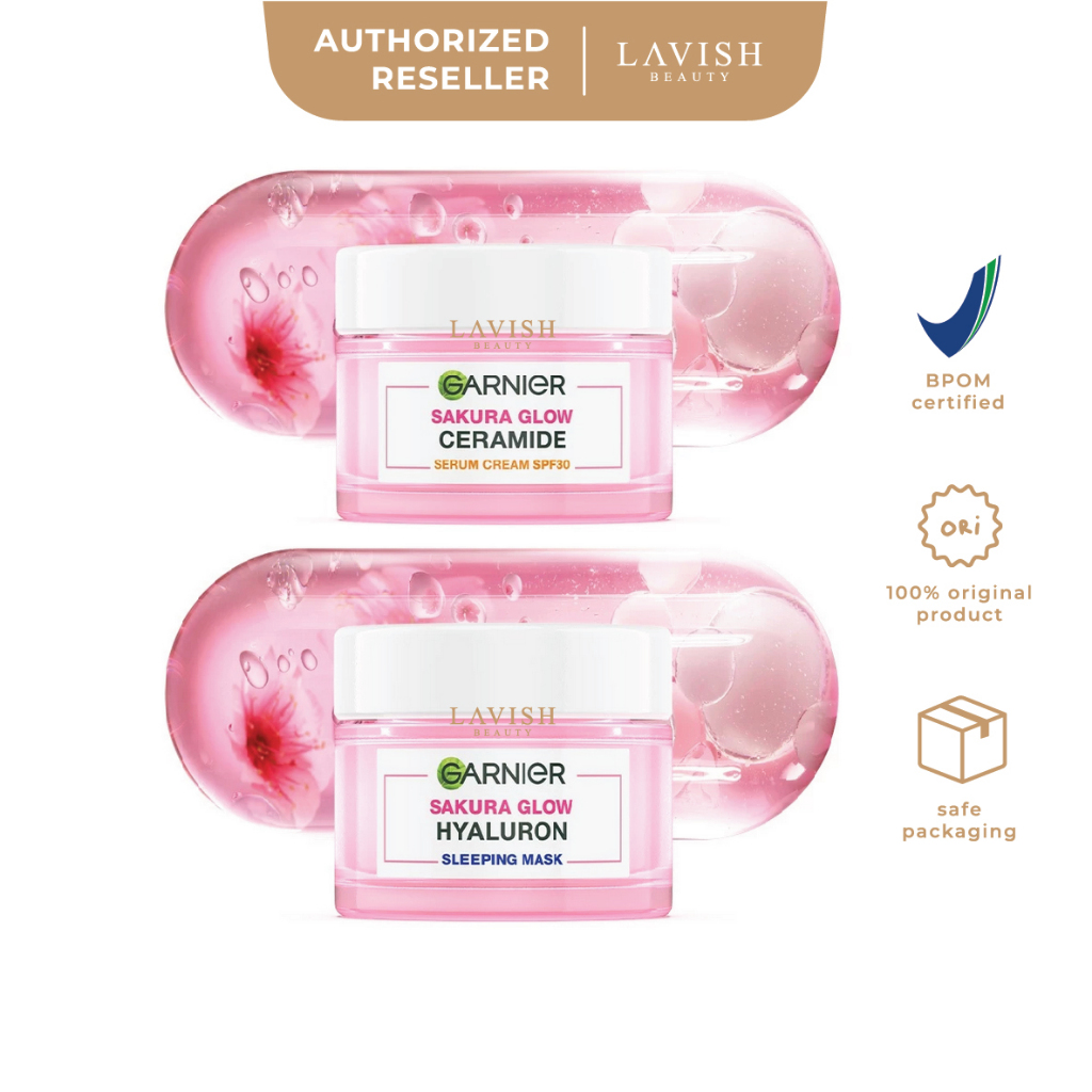 Jual GARNIER Sakura Glow Ceramide Serum Cream SPF30 // Hyaluron ...