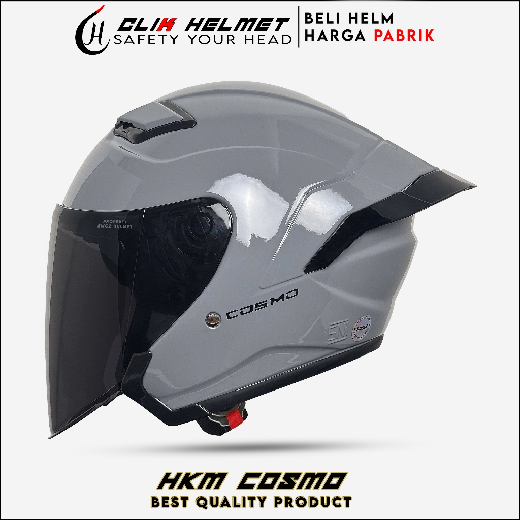 Jual Helm Half Face MLA COSMO | Grey Glosy Kaca Hitam | Helm Premium ...